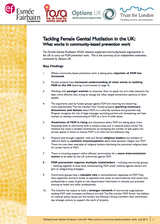 Tackling Female Genital Mutilation in the UK: What works in community ...